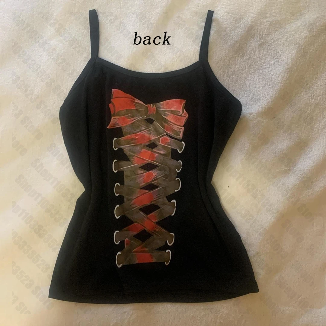 Moda vintage rua feminina colete y2k gótico punk gráficos impressão ...