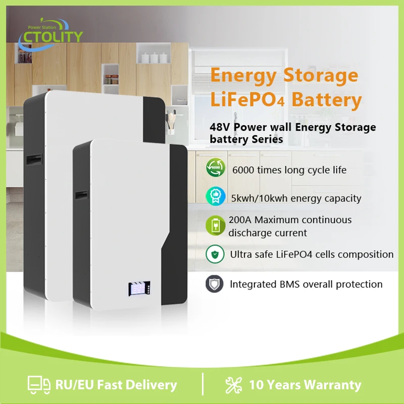 Power Wall LiFePO4 Battery Pack 5KWH 10KWH 48V 200AH 100AH Powerwall 6000 Cycle Solar Lithium ...