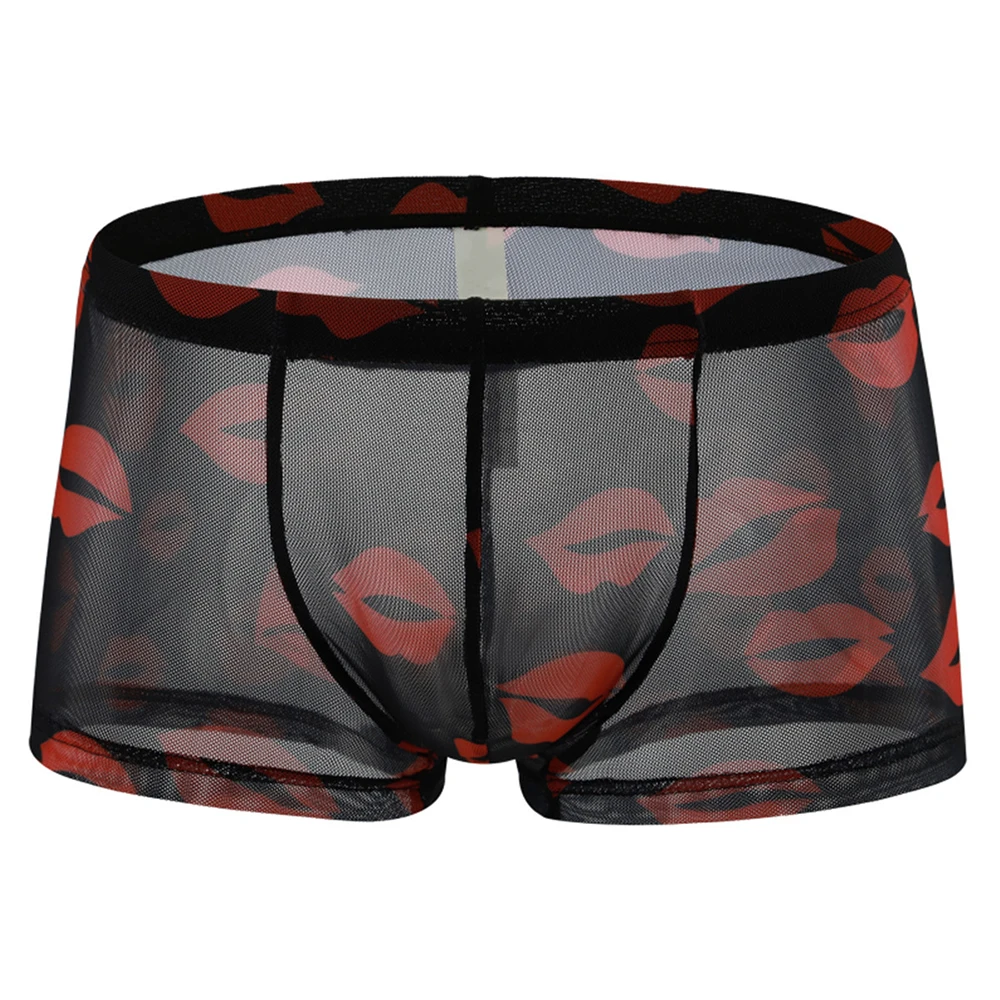 Boxers For Men Sexy Lip Print Stretch Shorts Mesh Arrow Panties Briefs ...