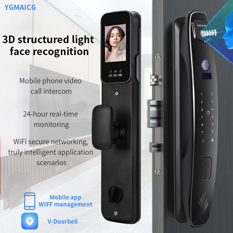 3D face smart door lock security face camera fingerprint password ...