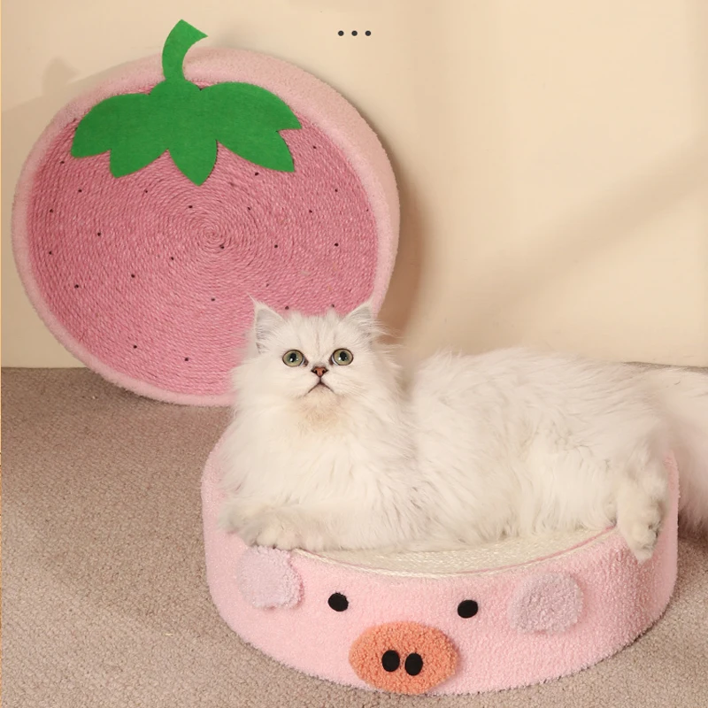 Cute-Pig-Cat-Scratcher-Sisal-Weave-Round-Scratching-Pad-Garras-de ...