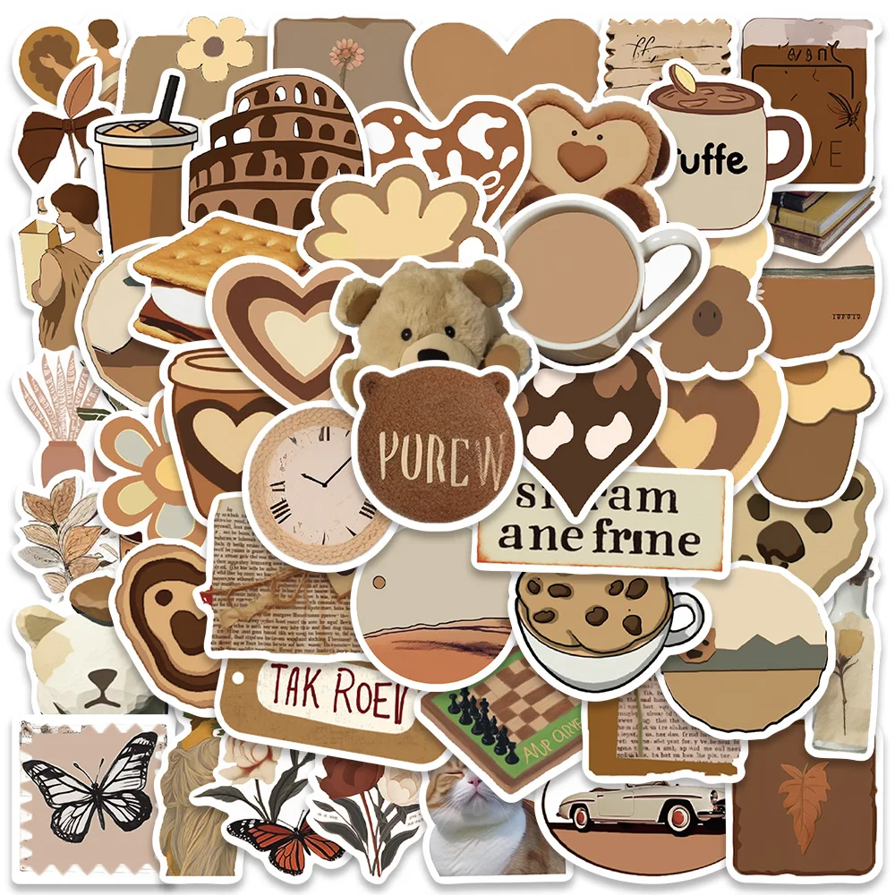 50pcs-Ins-Style-Brown-Lazy-Breeze-Aesthetic-Stickers-For-Laptop-Phone ...