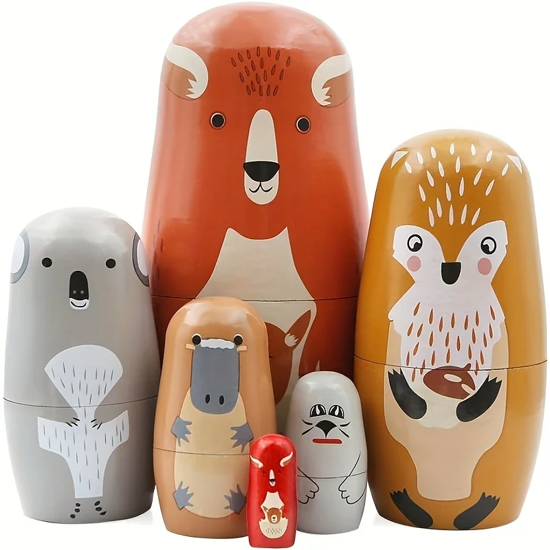 6 Pieces One SetColorful Wood Nesting Dolls Set - Stackable Kids Toys ...