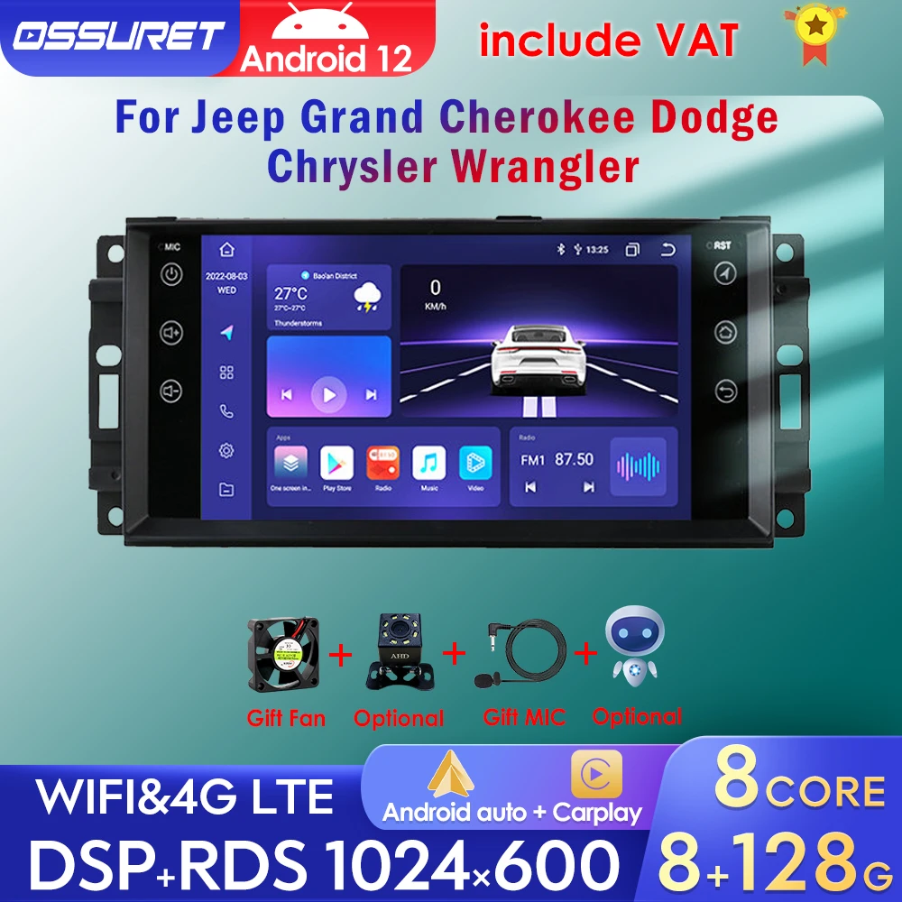 Android 12 Car Radio Multimedia Player for Jeep Grand Cherokee Dodge ...