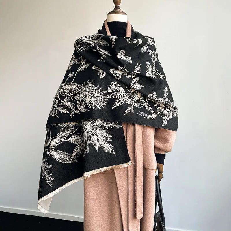 New Luxury Design Winter Two-Sided Cashmere Jacquard Scarves High ...