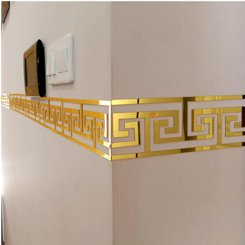 12pcs 20x5cm 3D Mirror Sticker Self Adhesive Waist Line DIY Wall ...