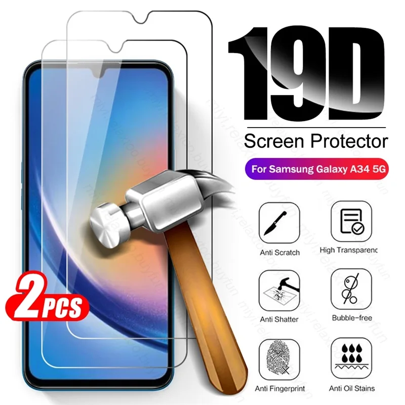 2PCS Full Tempered Glass For Samsung Galaxy A34 A 34 5G 2023 A346B 6.6 ...