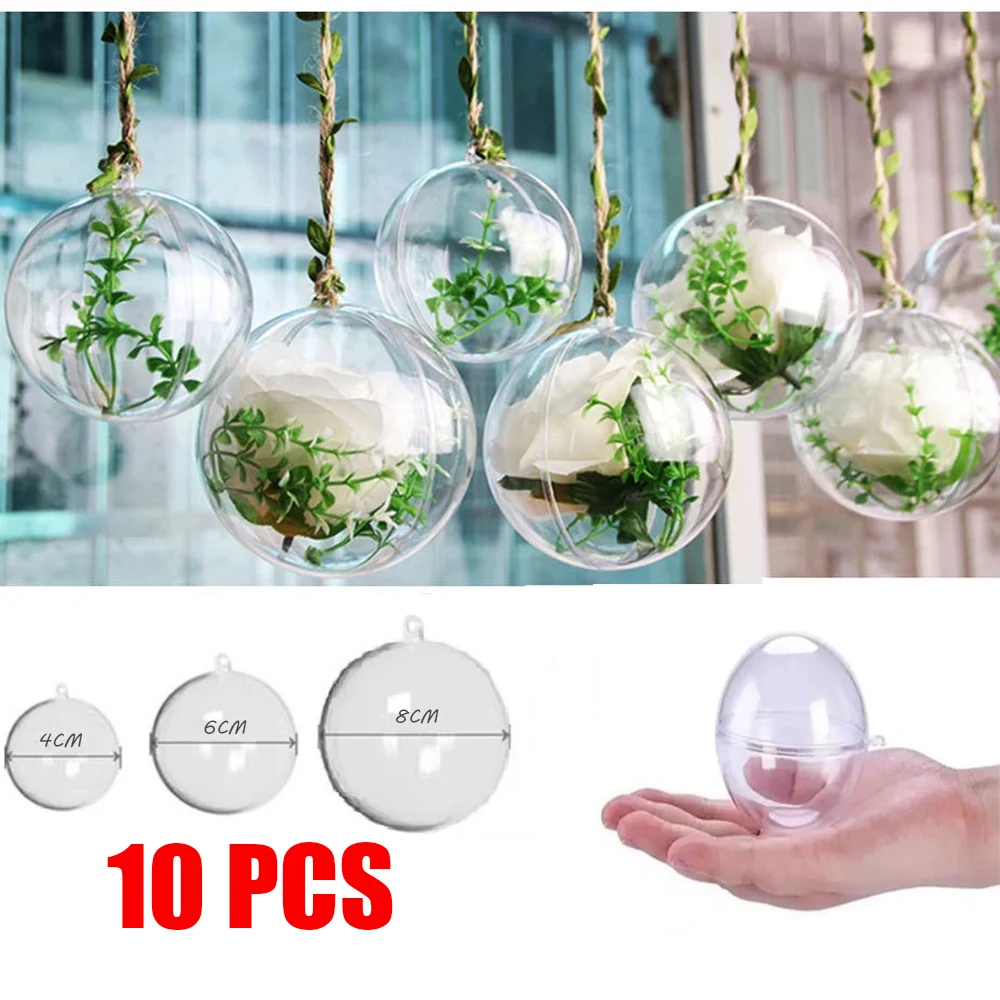 10Pcs-Transparent-Balls-Acrylic-Clear-Hanging-Open-Plastic-Round-Ball ...