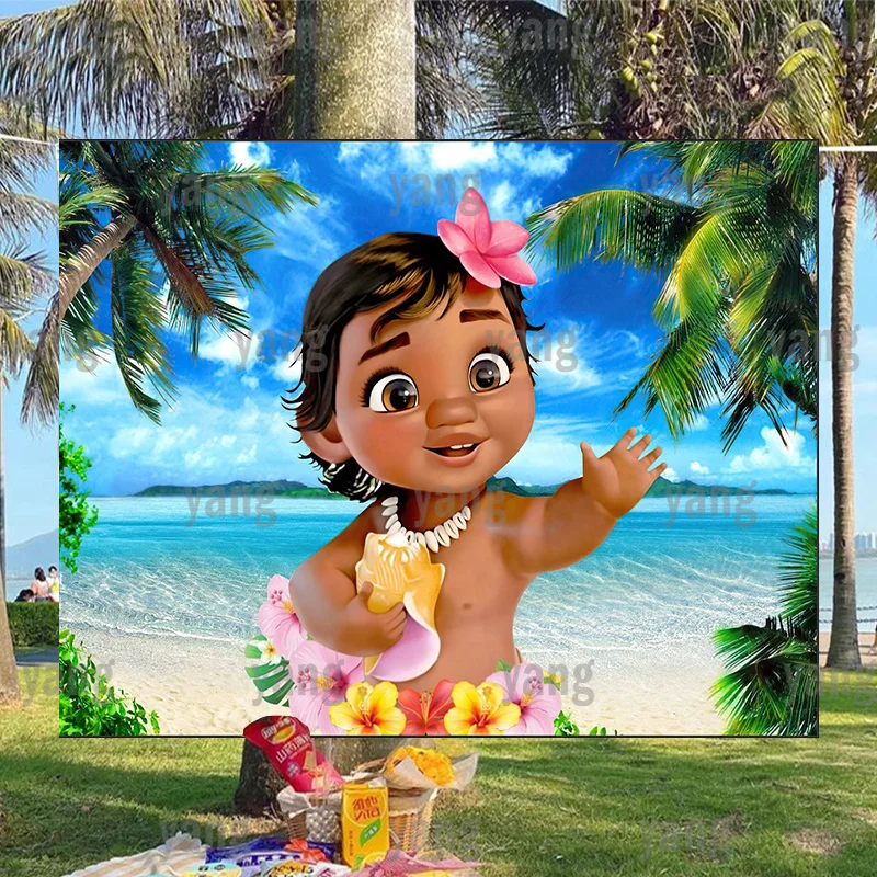 Disney Girls Princess Flower Skirt Moana Backdrop Happy Birthday Party ...