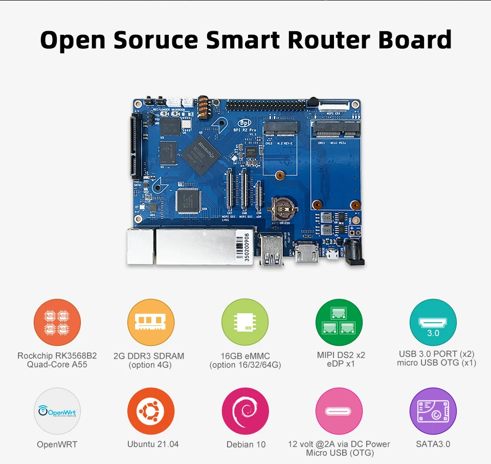 Banana PI BPI R2 Pro Rockchip RK3568 Opensource Router Demo Board Quad ...