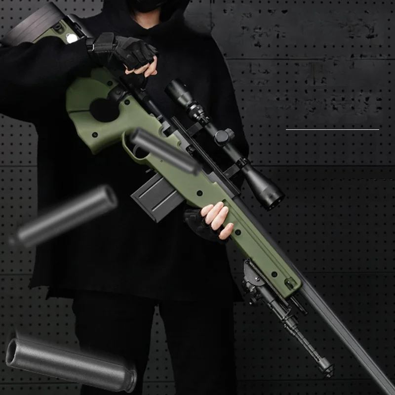 Jie Ying AWM 스나이퍼 쉘 던지는 총, 시뮬레이션 수동 나일론 MSR 소프트 총알 총 성인 치킨 장난감 총 모델 98K ...