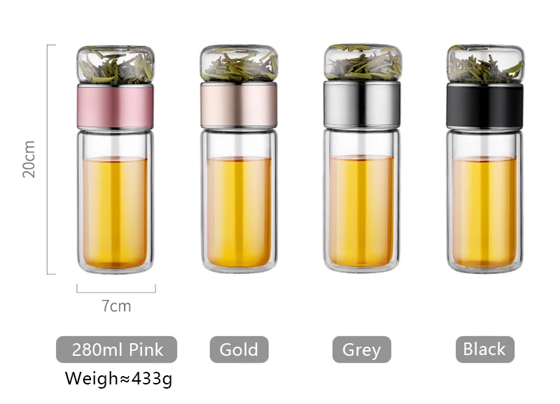 GOURDE,Gold-230ml--Bouteille en verre à Double paroi avec infuseur à thé, avec filtre de ...