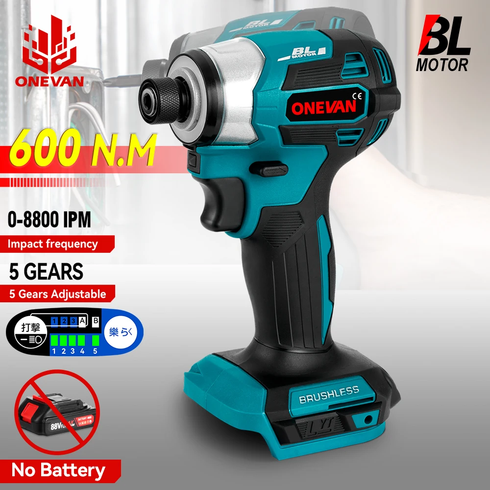 ONEVAN 1000W Brushless Electric Screwdriver 600N.M Cordless Impact ...