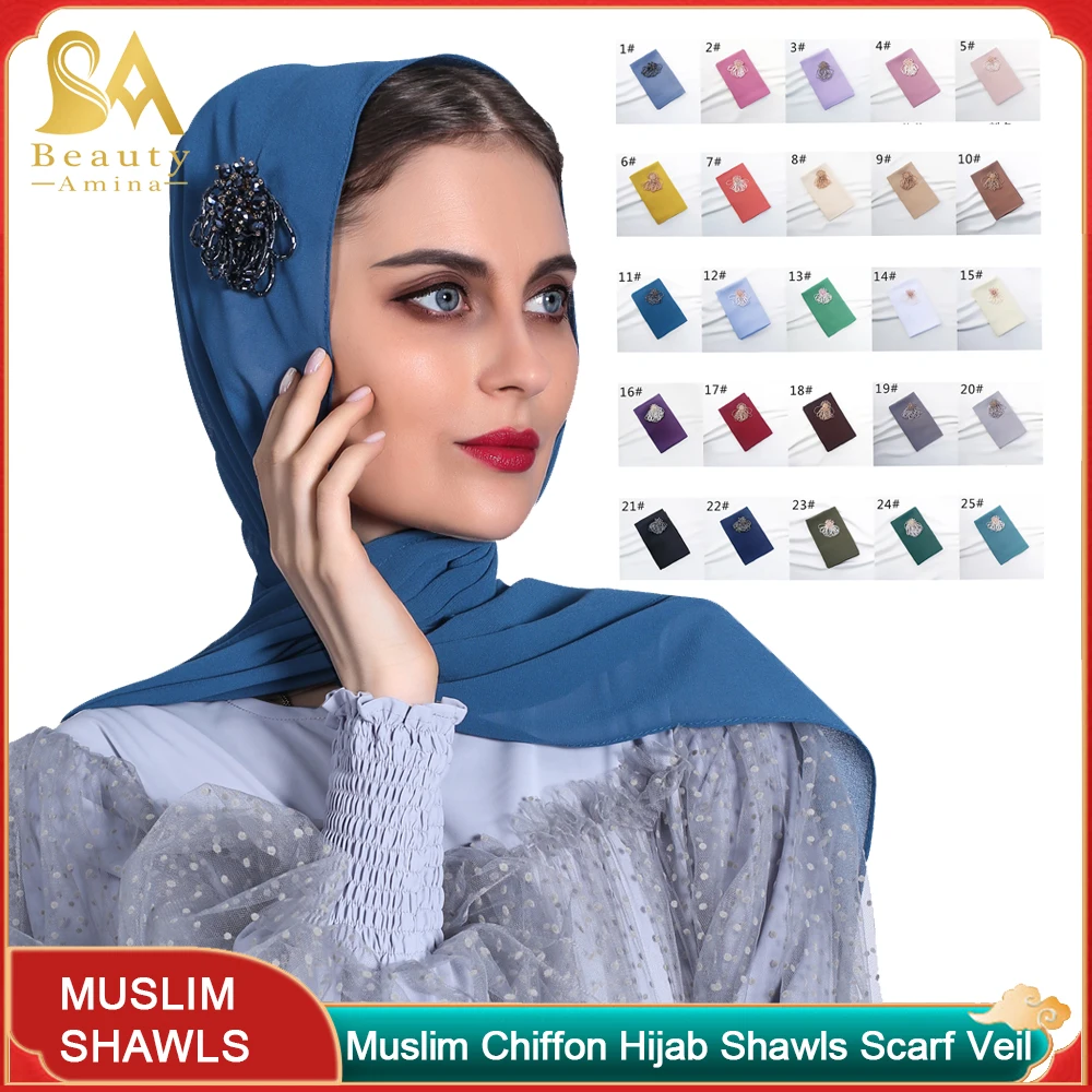 Muslim Chiffon Hijab Shawls Scarf Women Solid Color Head Wraps Women ...