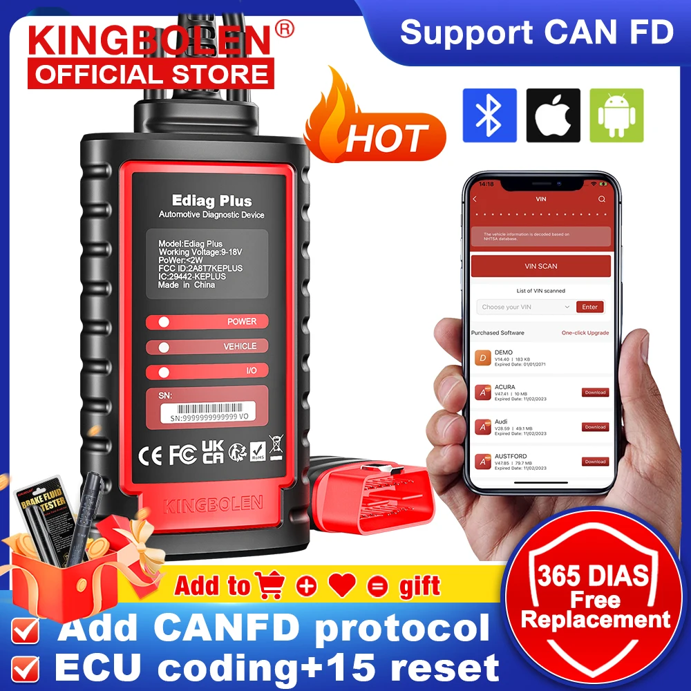 Thinkdiag 2,Ediag plus obd2 diagnostic tools add CAN FD protocol Bluetooth 5.0 ECU coding Active ...