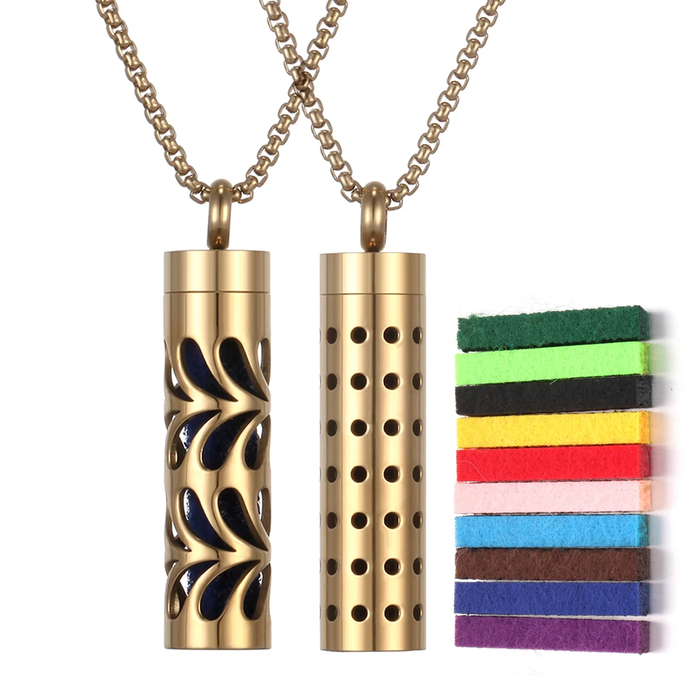 Golden Stainless Steel Aromatherapy Necklace Perfume Essential Oil ...