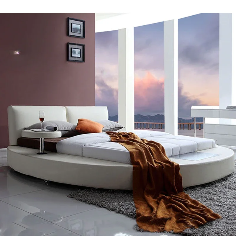 Round-bed-leather-big-double-master-bedroom-wedding-Hotel-tatami-modern ...