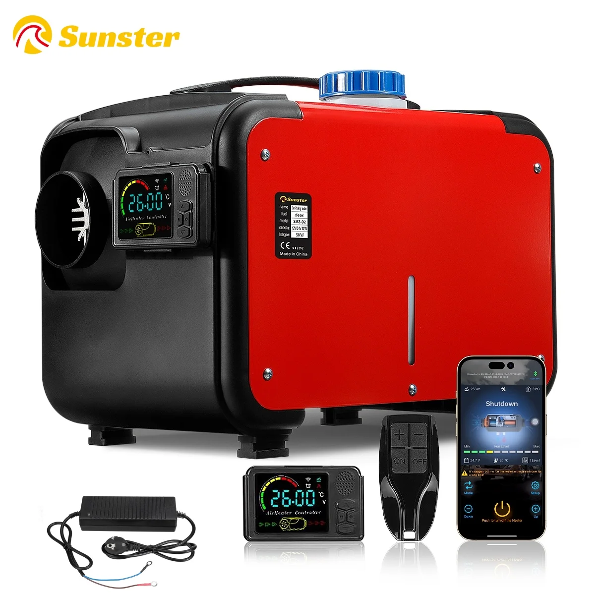 Sunster-12V-24V-110-240V-Portable-Auxiliary-8KW-Diesel-Air-Heater-LCD ...