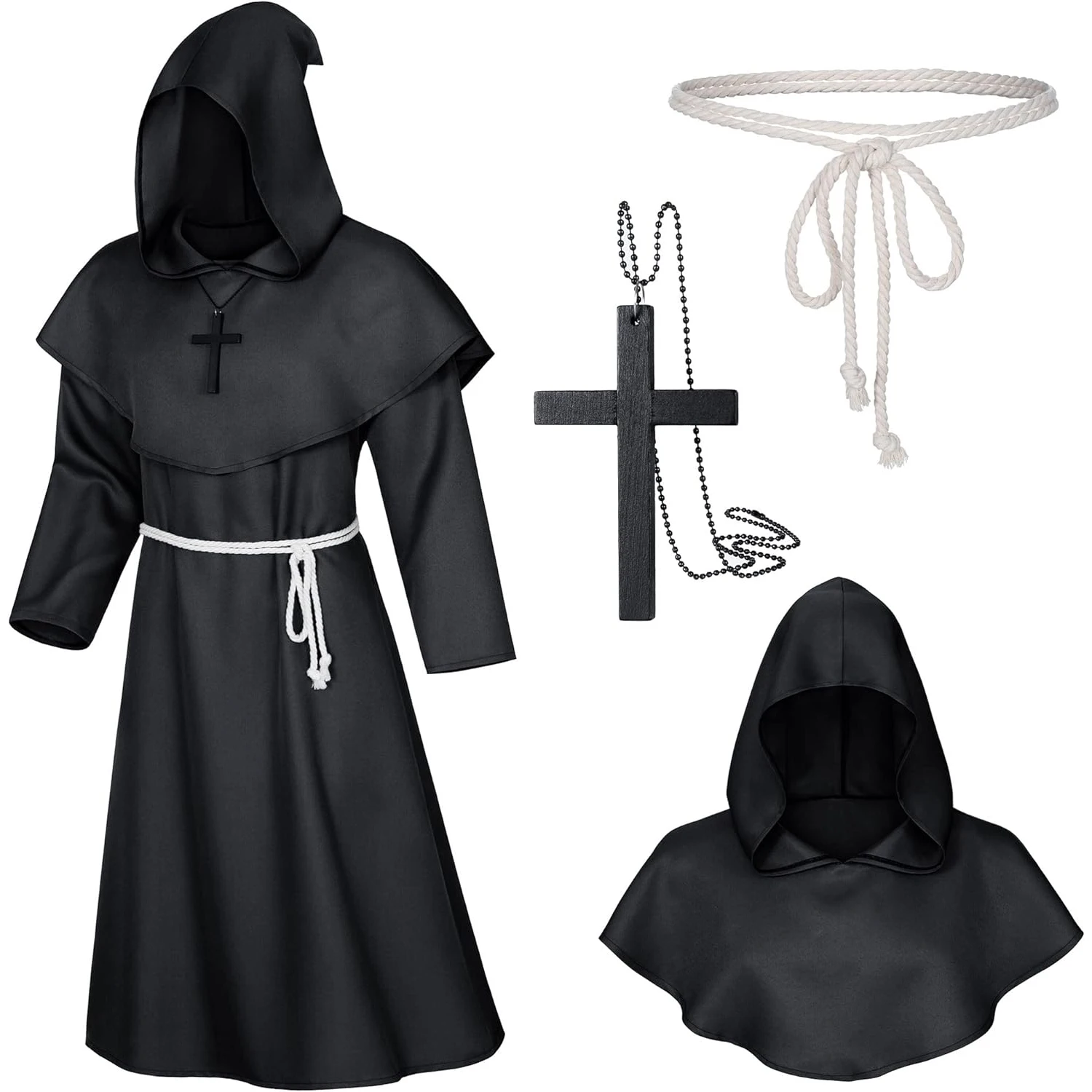 Disfraz-de-mago-de-Halloween-T-nica-Medieval-con-capucha-t-nicas-de ...