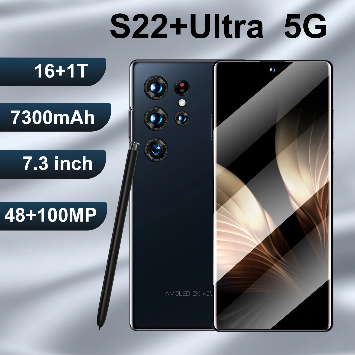 New S22+ultra 7.3inch 16+1tb 6800mah 48+100mp Face Unlock Smartphone ...