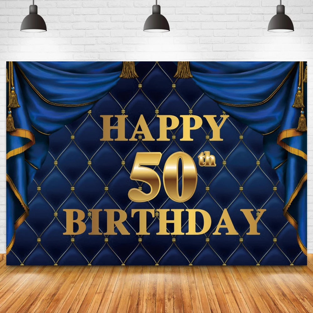 Royal-Blue-Curtain-Headboard-Pattern-Happy-50th-Birthday-Backdrop ...