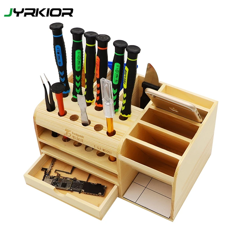 Wooden Multi-Function Storage Box For Mobile Phone Repair Tools Holder ...
