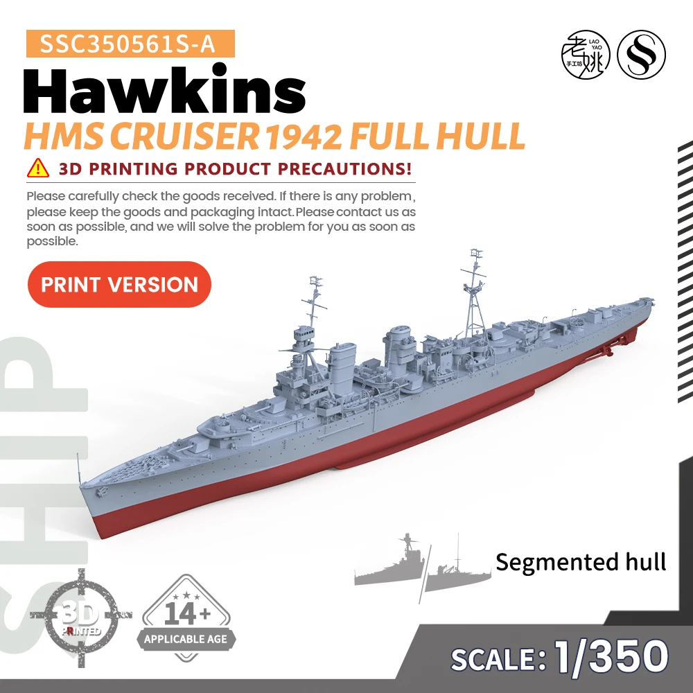 SSMODEL-SSC350561S-A-1-350-Military-Model-Kit-HMS-Hawkins-Cruiser-1942 ...