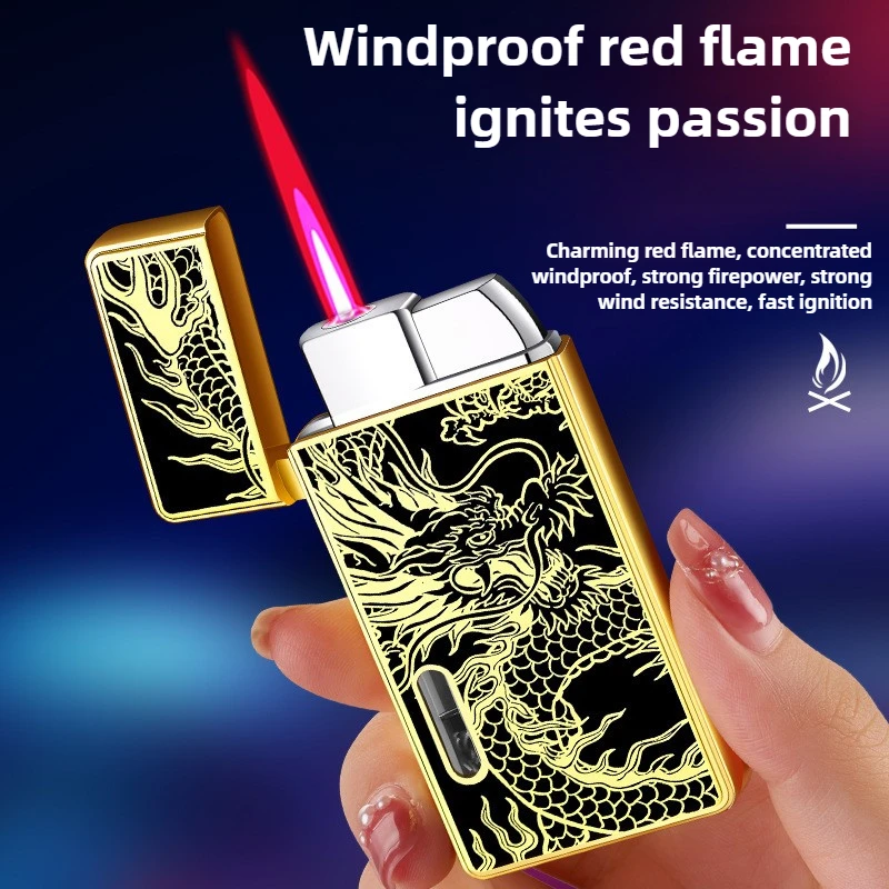 Red Fire Flame Windproof Metal Lighter Direct Cigar Gas Lighter ...
