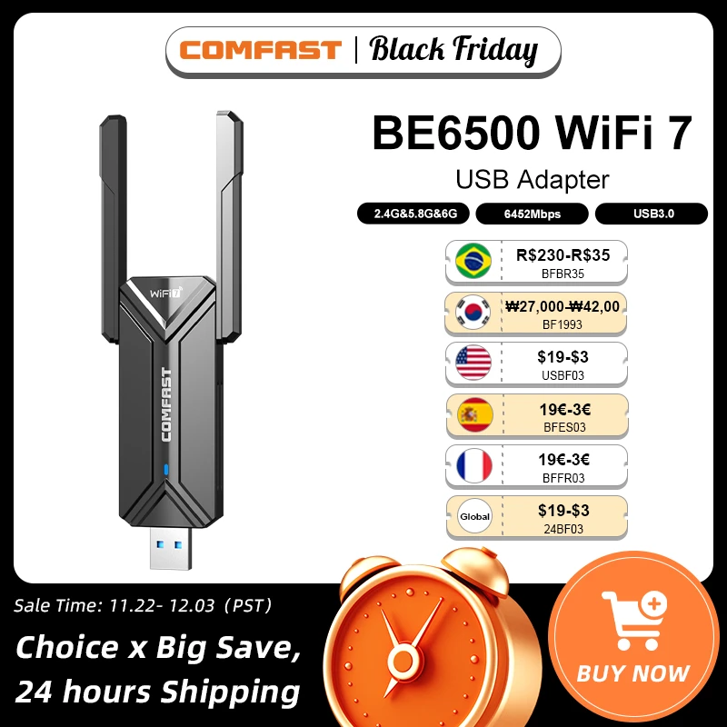 COMFAST-WiFi-7-USB-Adapter-BE6500-2-4G-5-8G-6GHz-Wireless-Network-Card ...