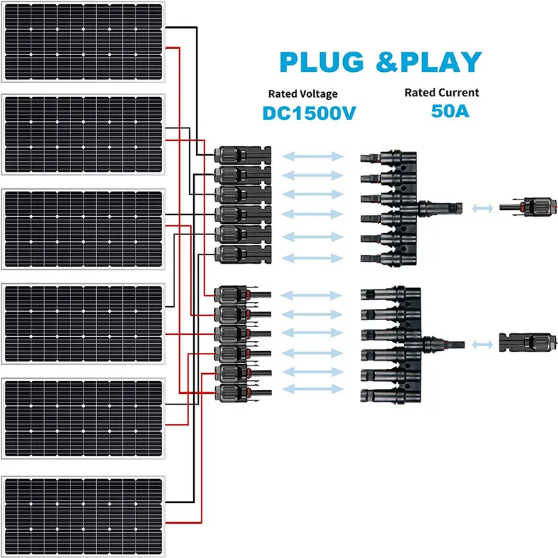 MC4 Splitter Connector Solar Panels 6 to 1 in Parallel Connecting For ...