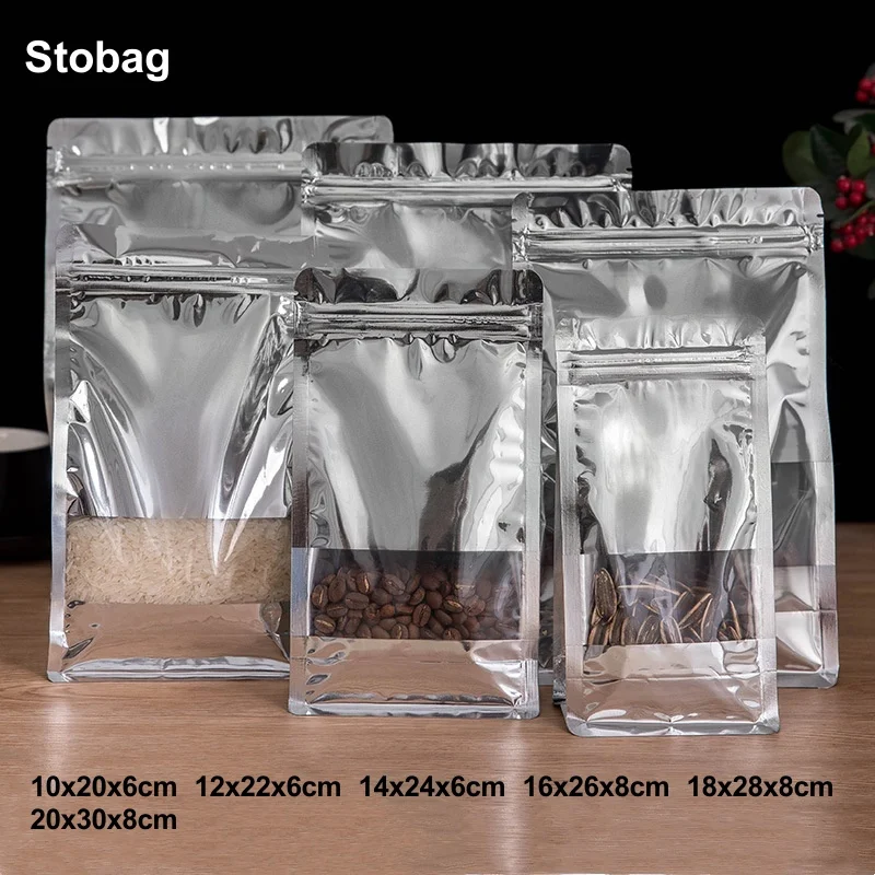 StoBag-100pcs-Wholesale-Aluminum-Foil-Food-Packaging-Ziplock-Bag-Window-Stand-Up-Sealed-for ...