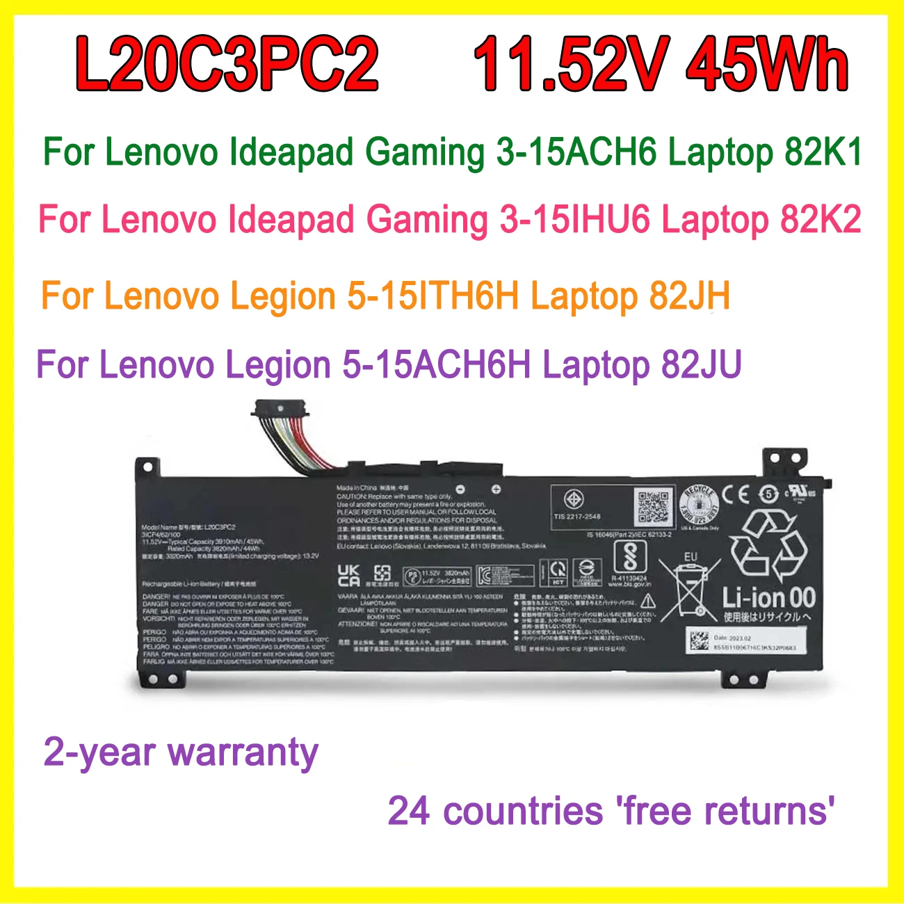 New-Laptop-Battery-L20C3PC2-L20M3PC2-For-Lenovo-Ideapad-Gaming-3-15ACH6 ...