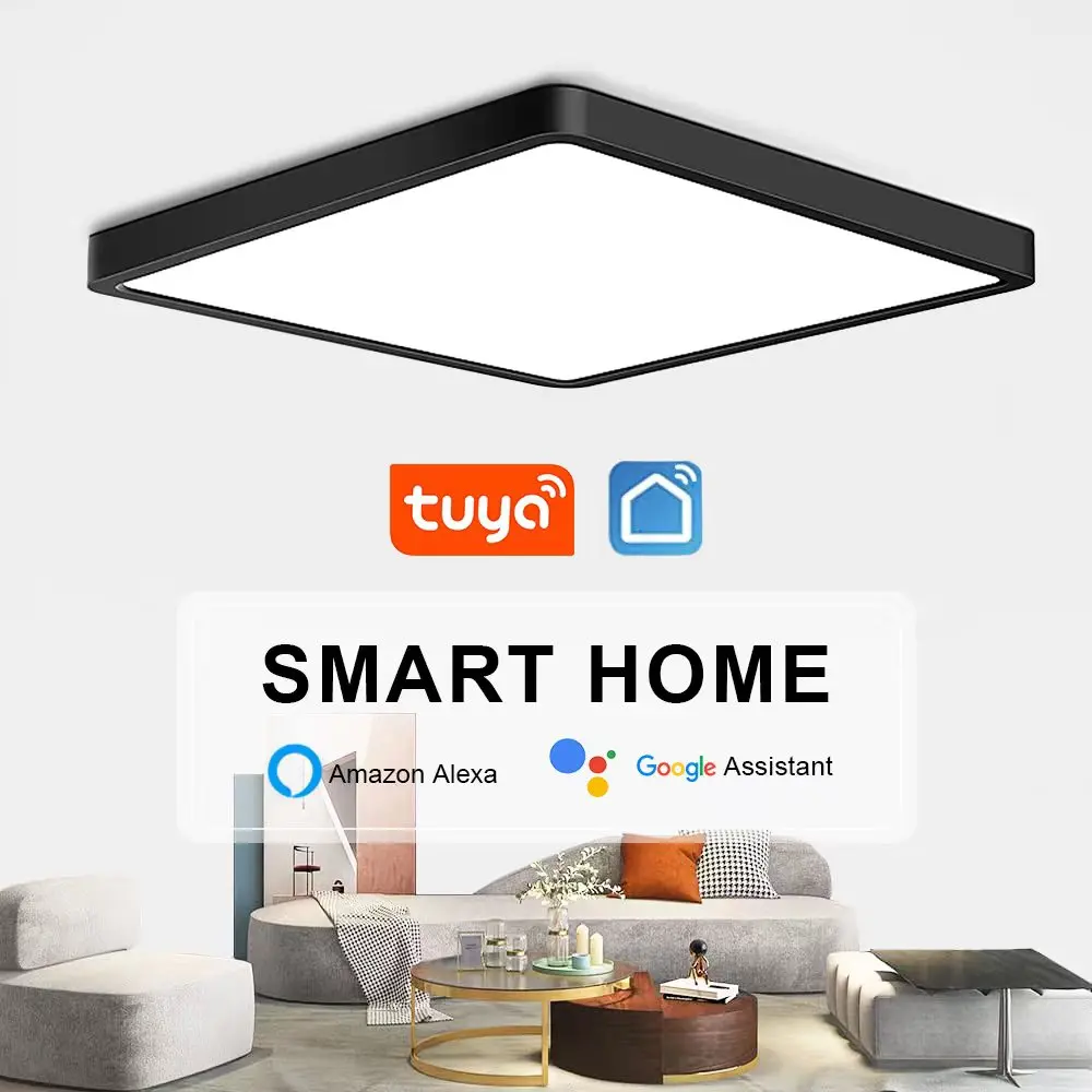Lámpara de techo LED inteligente Tuya, Control por voz cuadrada con luz ...