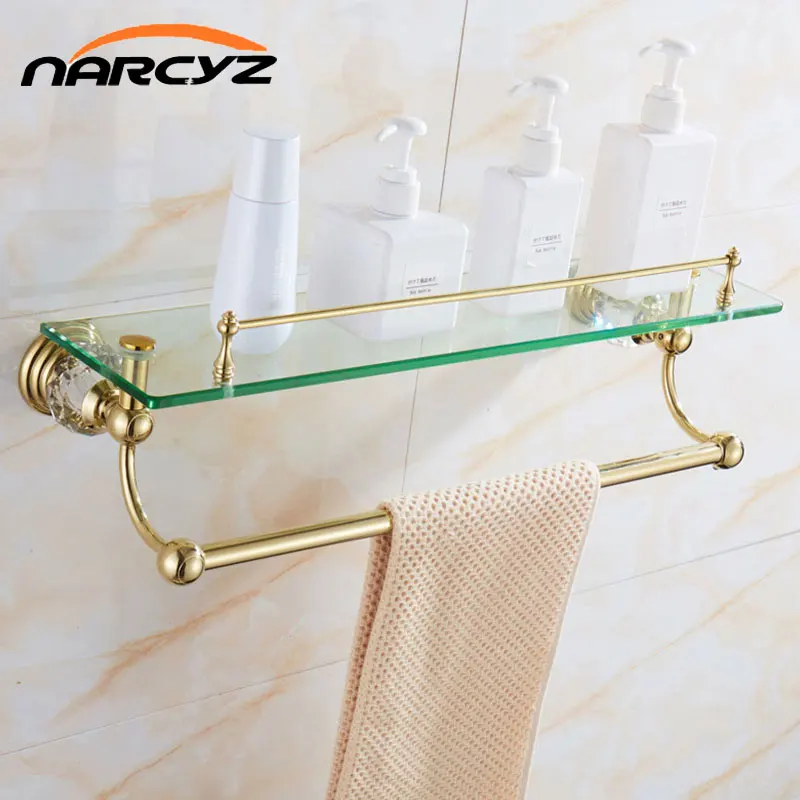 European style Gold Glass shelf double bathroom cosmetic rack Bathroom ...