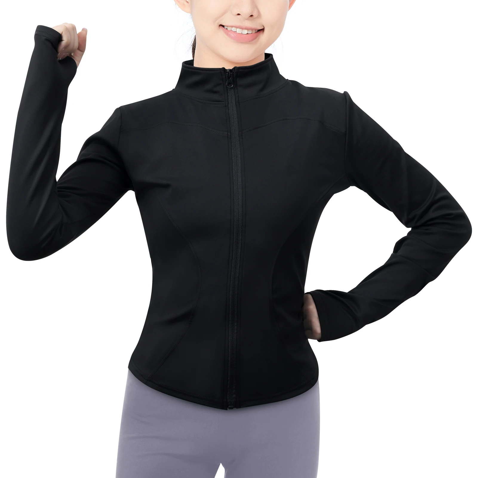 Women-s-Workout-Jacket-with-Thumb-Holes-Lightweight-Zip-Up-Mock-Neck ...