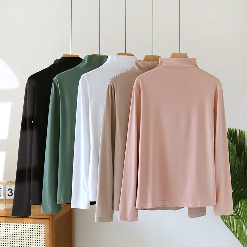 Women's Home Wear Solid Color Long sleeves High Collar Tops Temperament ...