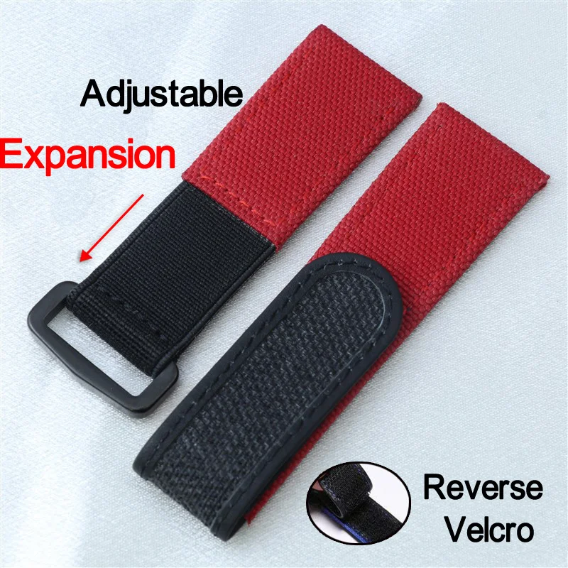 22mm Nylon Fabric Leather Watch Band Reverse Velcro Hook Buckle Rlx GMT ...