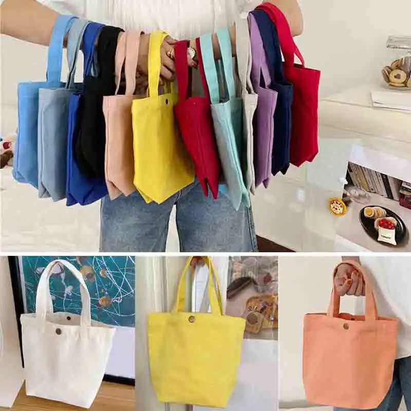 Simple Canvas Bag Women Shoulder Bags Foldable Picnic Pouch Small Tote ...