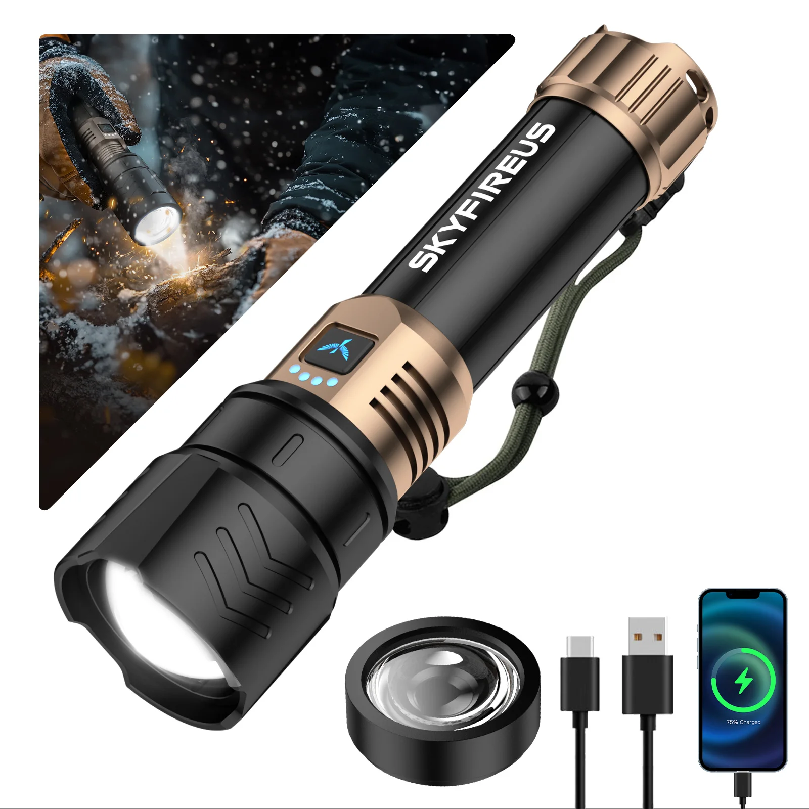 SKYFIRE LED Flashlight High Lumens,Super Bright Rechargeable Flashlight ...