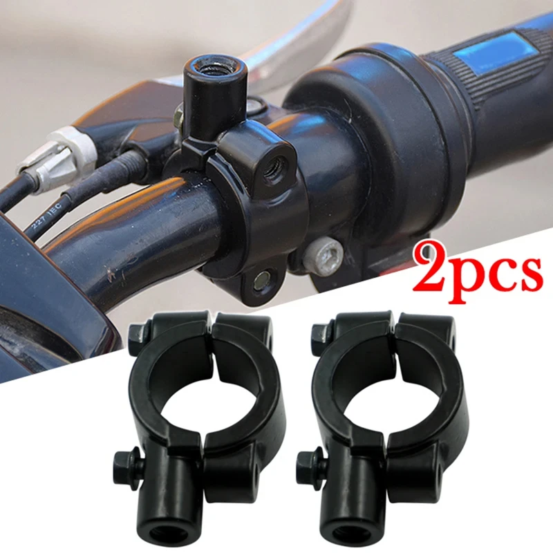 2PCS-Black-Silver-Motorcycle-Handlebar-Mirror-Mount-Clamp-Rear-View ...