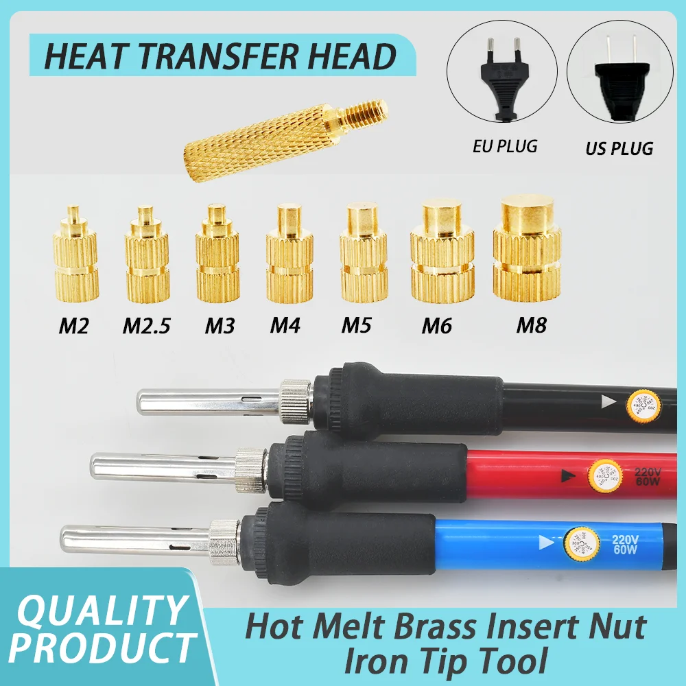 Hot Melt Brass Insert Nut Iron Tip Tool M2 M2.5 M3 M4 M5 M6 M8 Knurled ...