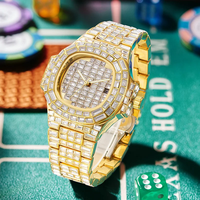 Luxury Man's Watches Diamond Studded Starry Sky Square Diamond Calendar ...
