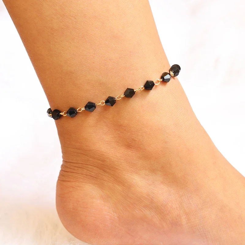 Vintage-Black-Crystal-Stone-Beads-Charms-Beach-Anklet-For-Women-Boho ...