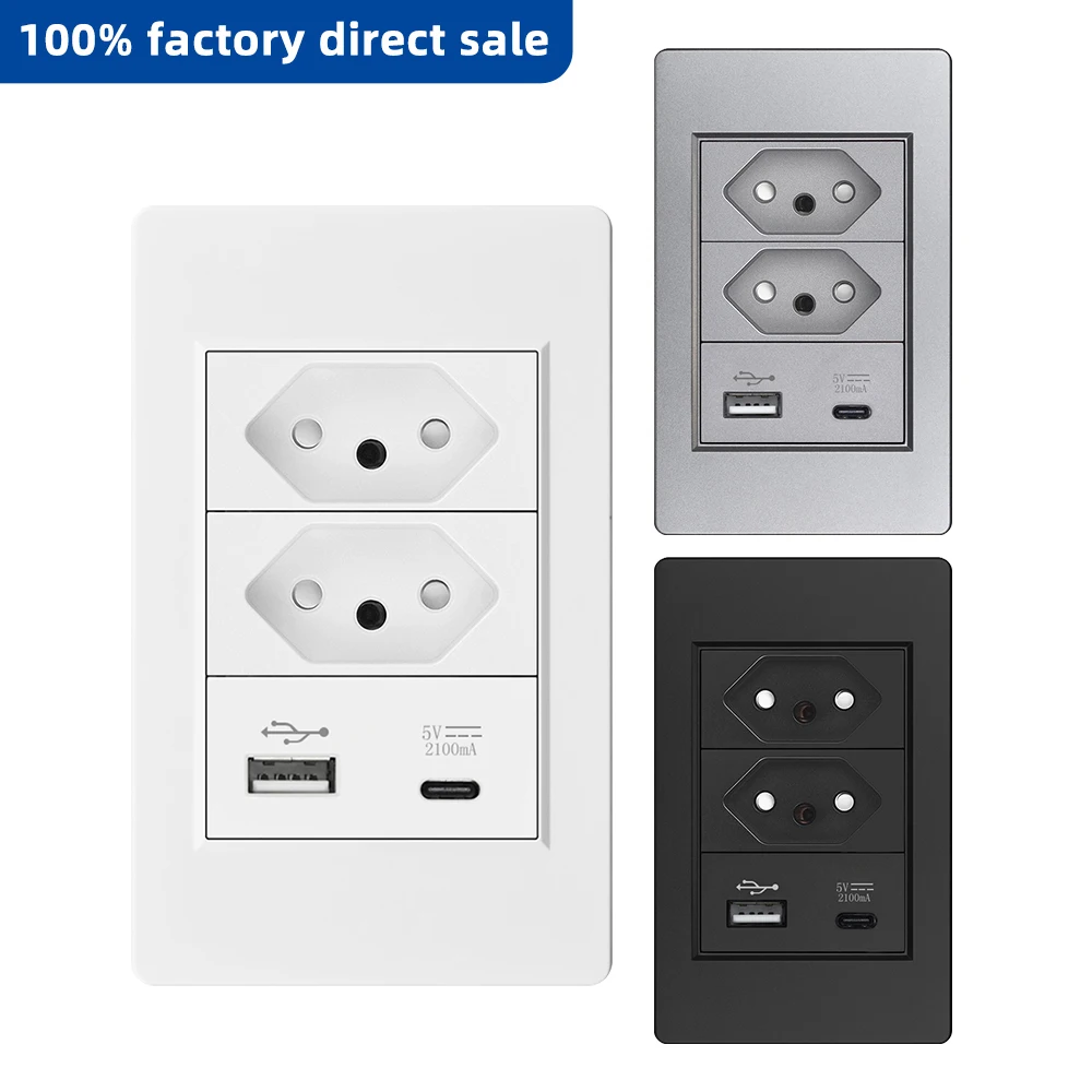 VISWE-USB-Type-c-Brazil-Standard-Power-Outlet-10A-20A-AC-250V-118mm ...