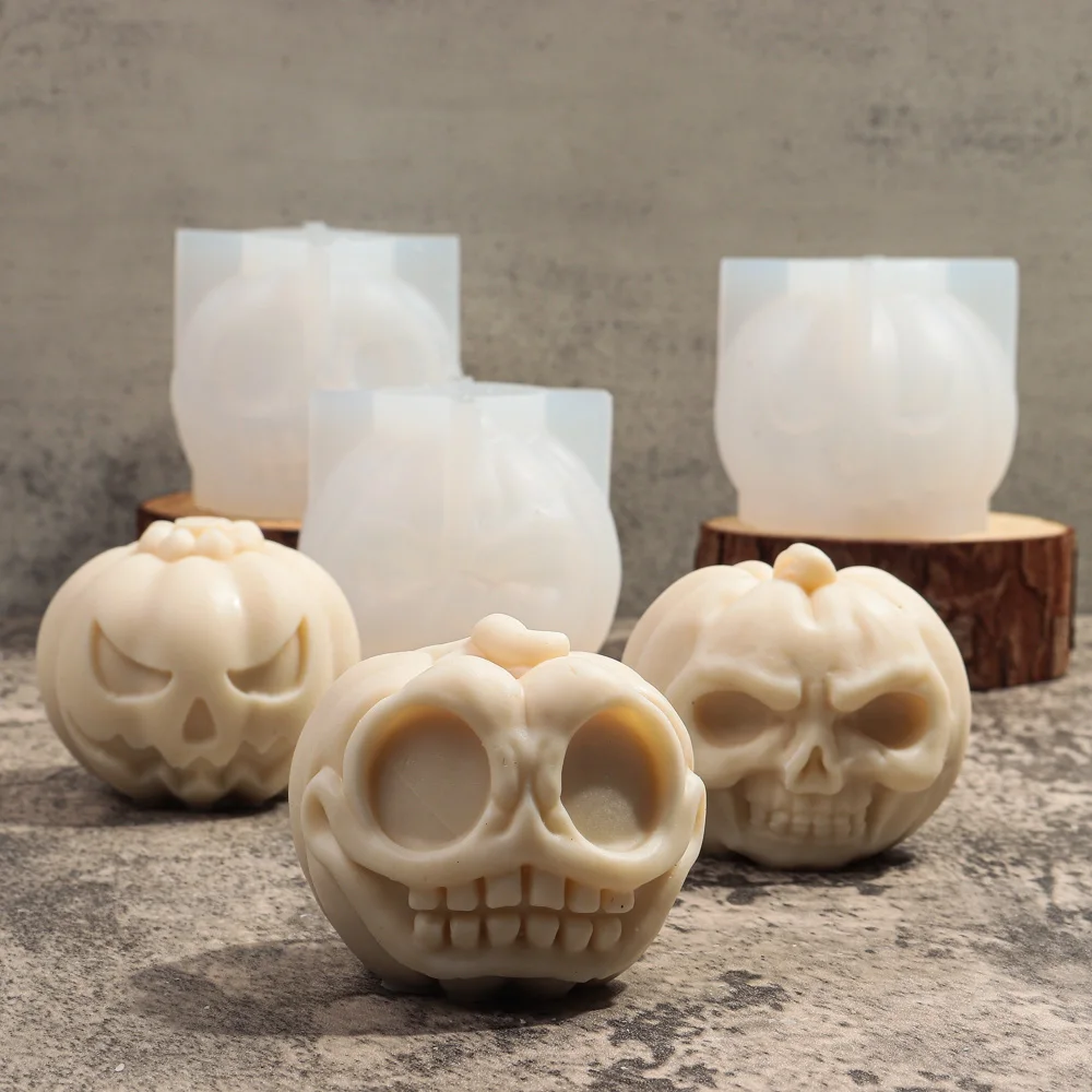 Funny-Skull-Pumpkin-Head-Silicone-Candle-Mold-DIY-Halloween-Horror ...