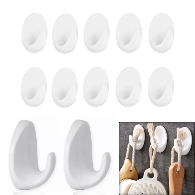 10Pcs-Self-Adhesive-Hook-Wall-Hook-White-Small-Shower-Hook-Stick ...