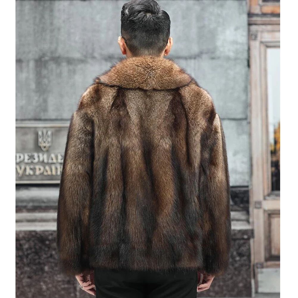 Denny&Dora Mens Brown Mink Fur Coat Leather Jacket Fur Jacket Winter ...