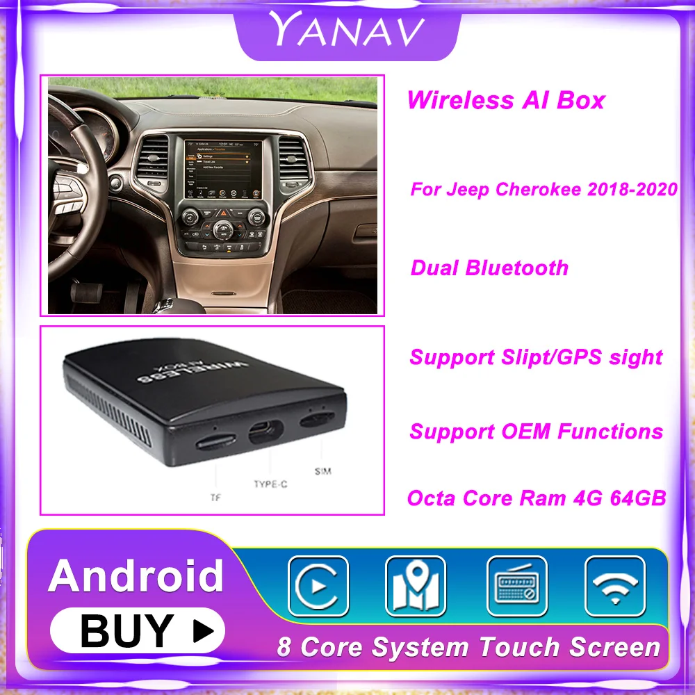 Carplay Wireless Ai Box Dual Bluetooth Android For Jeep Cherokee 2018 2020 Auto Car Radio ...