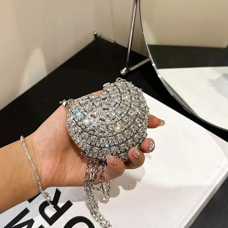 Luxury Mini Diamond Inlay Heart Shape Crystal Clutch Purse Stones ...