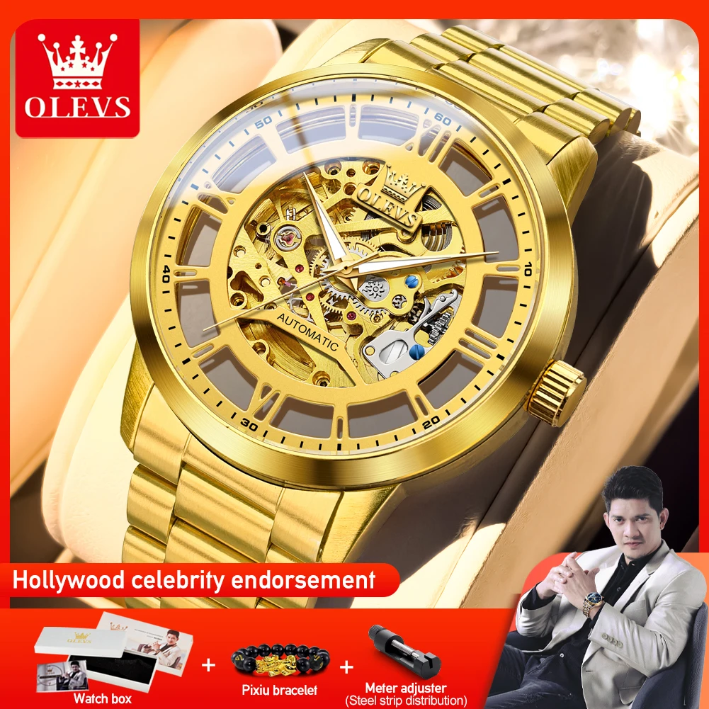 OLVES 6728 Original Luxury Mens Watch Skeleton Automatic Mechanical ...